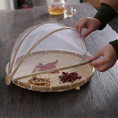 好货Bamboo Tent Basket Handwoven Anti Bug Dust Proof Picnic