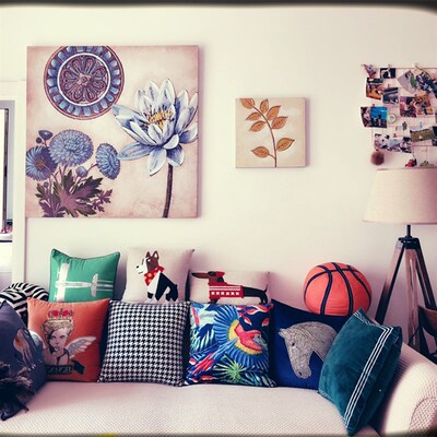 极速弗里达?卡罗( Frida Kahlo)风格大型纯手绘泥金工艺花卉油