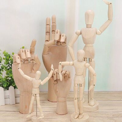 极速Natural Wood Hand Wooden Man Figurines Rotatable Joint H