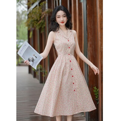 90复古港风女装80怀旧服装布拉吉连衣裙70年代港式穿搭碎花裙子夏