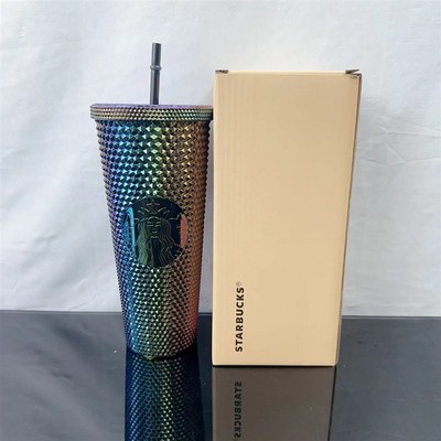 实拍星泰版随手杯榴莲q杯金银咖啡杯双层塑料手拿吸管杯轻奢金