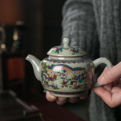 景德镇陶瓷茶壶单壶家用粉彩百子图过滤泡茶杯套装功夫茶具冲茶器