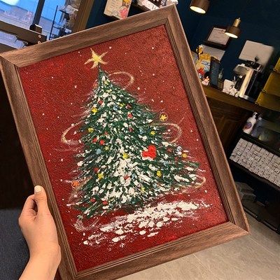 圣诞浮雕肌理画diy材料包立体丙烯填色L数字油画圣诞树节日礼物