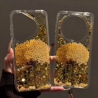 流沙金币发财树适用华为mate60pro+手机壳暴富mate70pro50/40新年P70喜庆男女款苹果17 Pro Max透明16/15创意