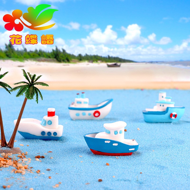 可爱游艇 地中海风格船微景观DIY树脂工艺品船鱼缸造景摆件海盗船