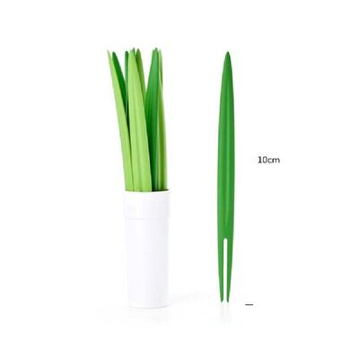 5PC Bamboo Leaf Green Shape Fruit Fork Skewer Fruit Skewer D