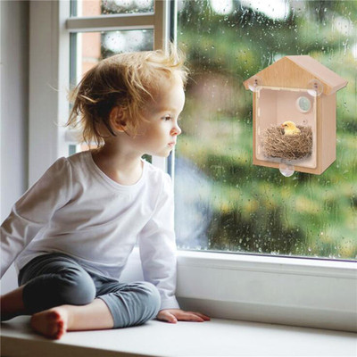 好货Wood Bird Nests Outdoor Suction Cup Visible Bird Home