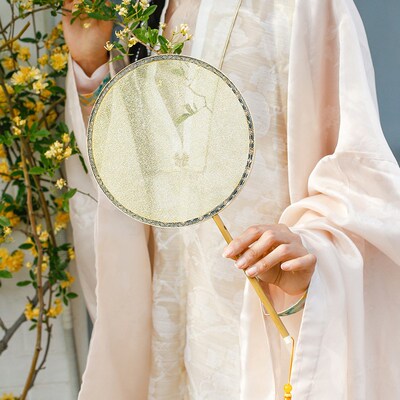 速发】阊门【稀地古缂丝团扇老苏州夏天复古风圆形中国风少宫扇金