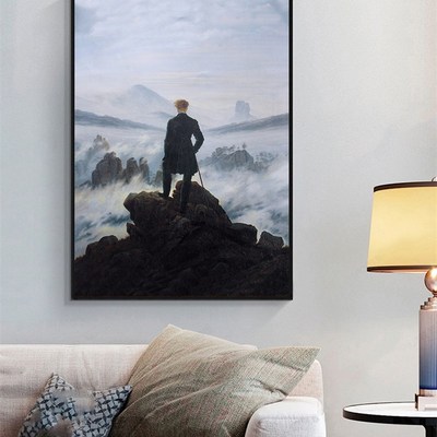 弗里德里希名画巨人山雾海中的漫游者风景油画P装饰画客厅餐厅挂