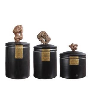 TDJ新中厅式黑描金绿陶瓷储物罐摆件简约板房客玄关样色酒店软装