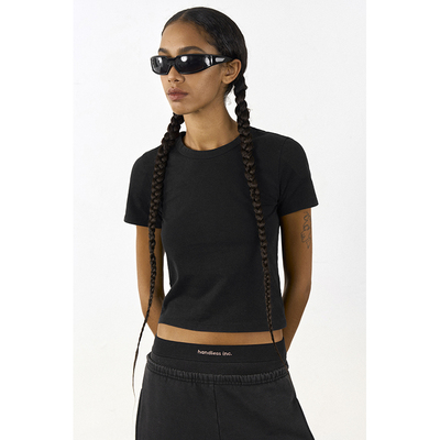 handless inc 短款正肩纯棉修身短袖T恤女