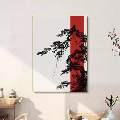 客厅新中式迎装客松饰画ROB入户玄关茶室挂壁禅意松树样板间画墙