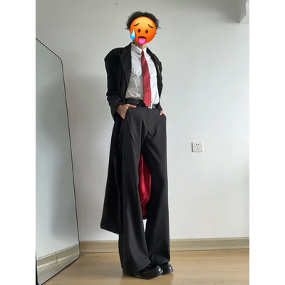 美式微喇垂坠感西装裤男士弯刀裤