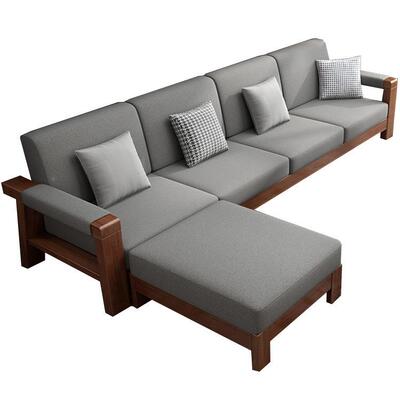 北欧木沙发实现简约橡木小型贵妃胡桃色代转角布艺81200客厅组户