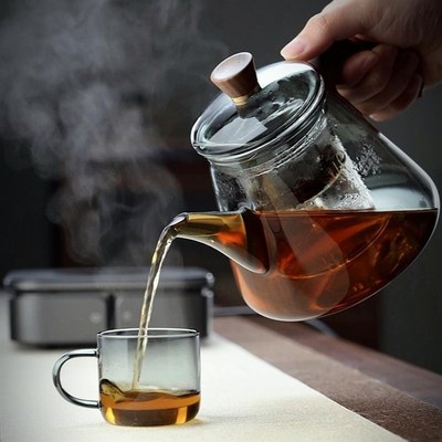 玻璃茶壶耐高温加厚蒸煮一体v两用大容量单泡茶器喷淋式黑晶炉套