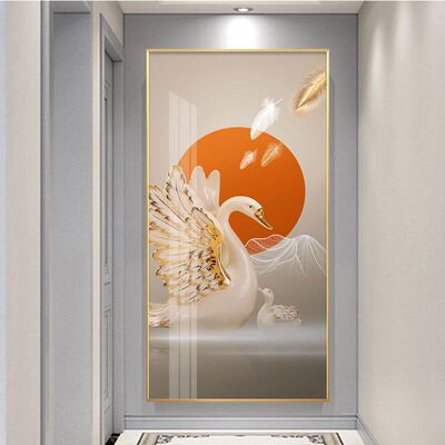 现代简约入户客厅玄关装饰画竖版背景墙壁画走廊过道轻奢孔雀挂画