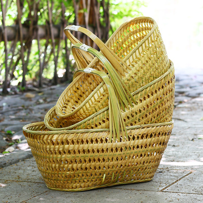 纯手工编织 环保竹编篮子 菜篮子 购物H篮 收纳篮大水果篮 竹篮子