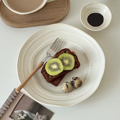 穆尼 复古做旧h西餐盘高级感窑变釉牛排盘子沙拉甜品水果盘意面碗