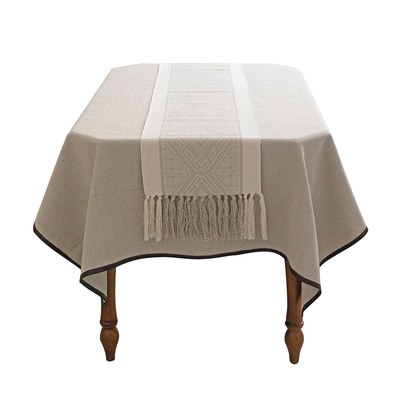 自然风亚麻色棉麻手工q流苏桌旗茶几玄关电视柜长条桌布美式民宿