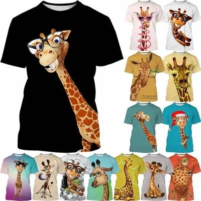 长颈鹿印花短袖上衣男Giraffe printed casual short sleeved top