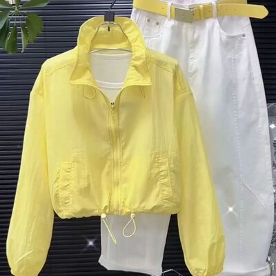 宽松立领拉链短外套 Loose stand up collar zipper short jacket
