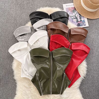 Solid color zipper waist cinching top woman 纯色拉链收腰上衣