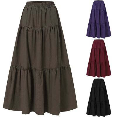 Solid color pleated half length skirt 纯色褶皱大摆半身长裙女