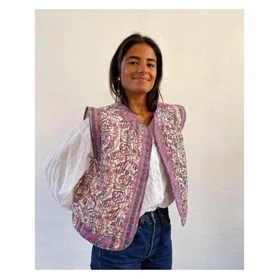V-neck printed sleeveless cardigan for women V领印花无袖开衫