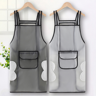 速发新款tpl防水透明围裙防油个性uog字印o大人护衣做饭工作服