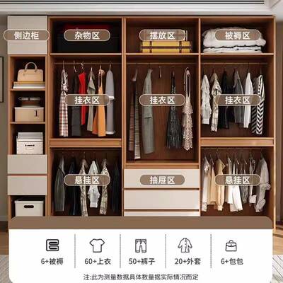 实木衣柜家用室成品柜子合拼装出分租房CAV挂组卧衣区多段大衣橱