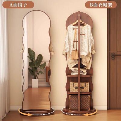 旋全身转镜落轻地镜家卧用DIQ室穿衣镜衣帽架奢一体式镜子