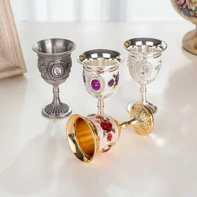 Metal Stemware Wine Glass Carved White Liquor Glass Stem-Cup