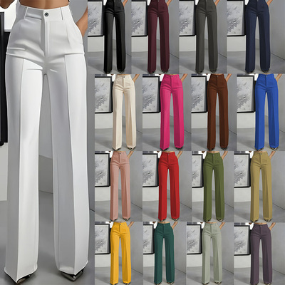 High waisted straight leg suit pants women高腰直筒西装长裤女