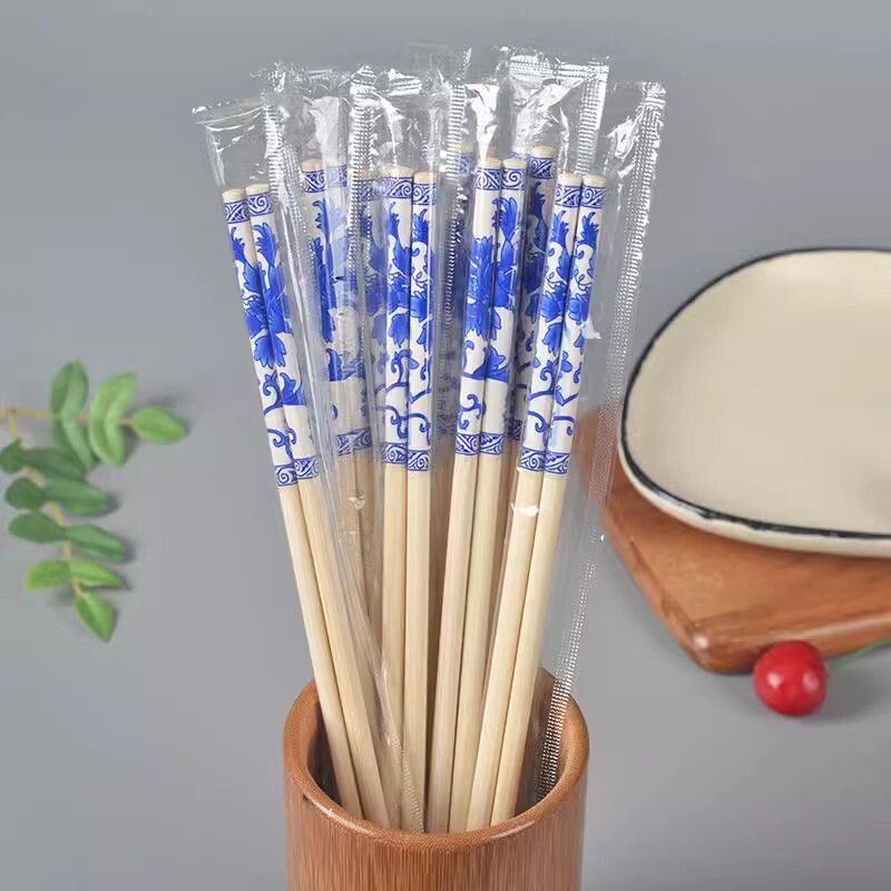 青花瓷一次性筷子印花竹筷用独立包装卫生方便家用款火锅外卖筷