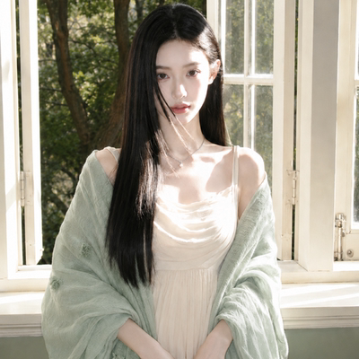 清冷感薄荷绿棉麻披肩女外搭