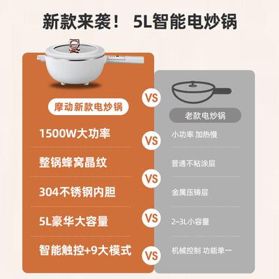 摩动电炒锅炒菜沾锅MD-DCG03家用多功能煮5不烹L智能快煮锅蒸炒煎