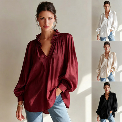 泡泡袖休闲宽松衬衫上衣女Bubble sleeve casual loose shirt top