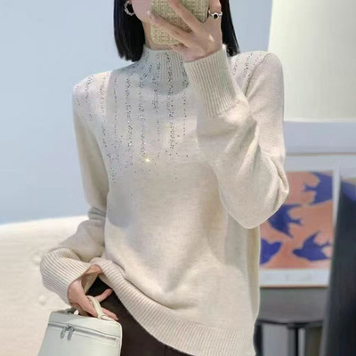 半高领宽松亮片打底衫女Half high neck loose sequin base shirt