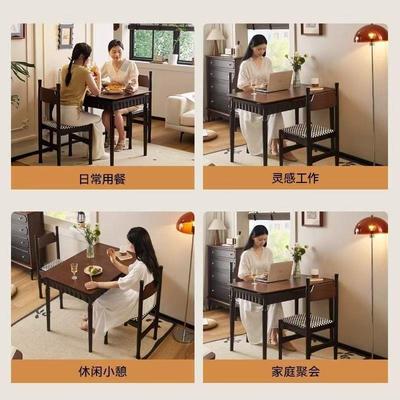 1875中古风伸缩餐桌桌小户型用全省实木可推拉折叠复古椅子组合空