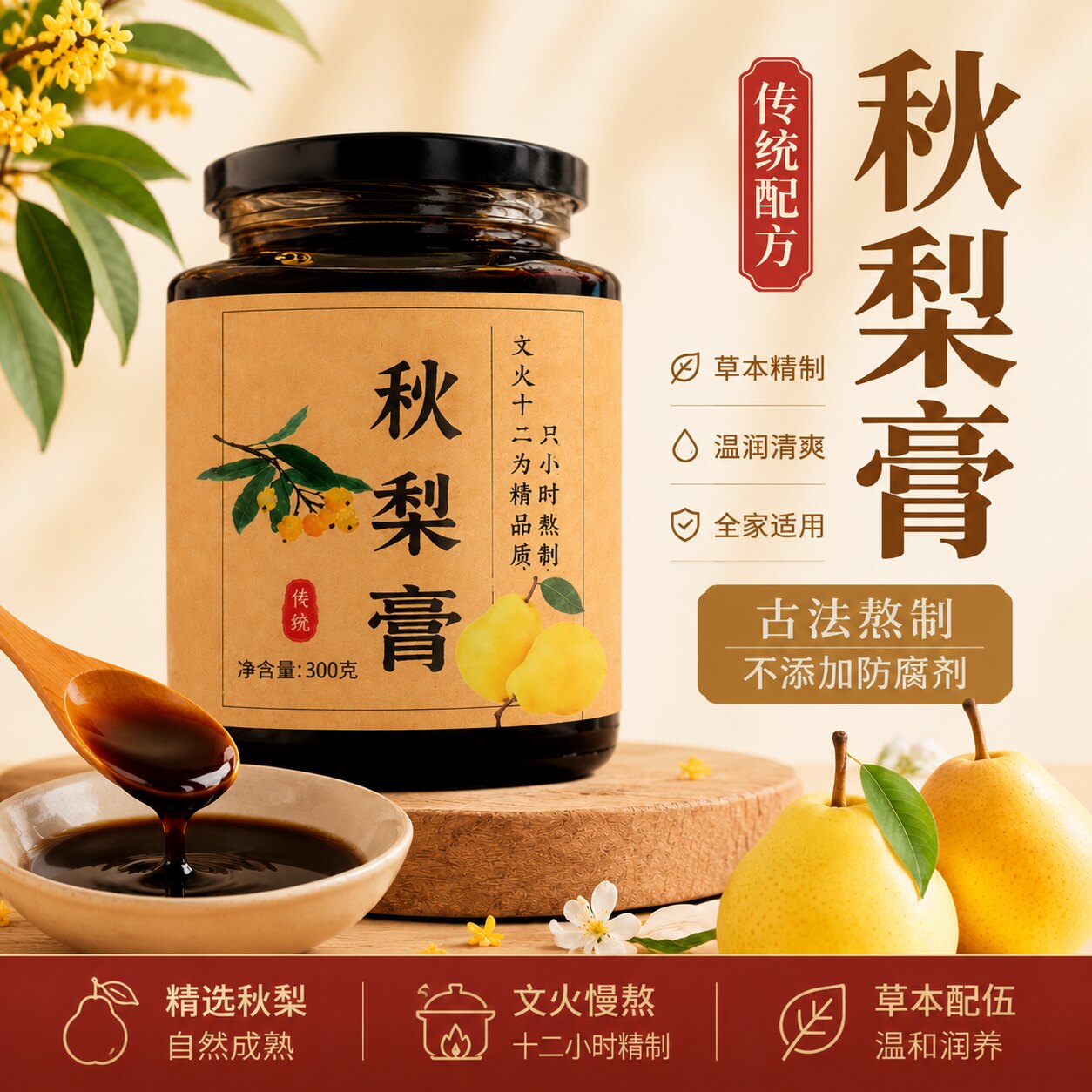 优质莱阳慈梨秋梨膏办公室常备0添加水0其他糖类自然熟高浓度出膏