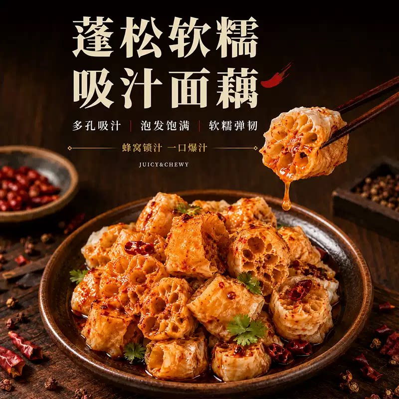 吸汁面藕干货蜂窝面筋圈凉拌菜食材夜市摆摊麻辣烫素藕豆制品