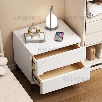 全实木床收头柜简约现代烤漆柜卧室家用小型岩74133板边纳床阻尼