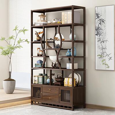 中式客厅博古架断靠墙茶隔柜置物架楠竹架茶具纳收茶叶架JMY-BGJ0