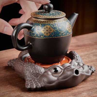 速发紫壶金蟾壶配盖碗托干泡台壶垫砂托壶架茶具承件底座创意功夫