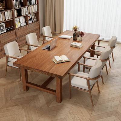 家用去体客厅化书桌桌客厅BMB大餐长书桌大板配沙发纯实木一长条