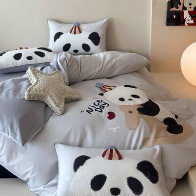 天丝棉棉毛ms卡套通立体印花三四件立体磨耳朵儿童房亲子卡通纯床