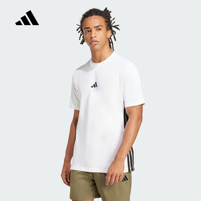 adidas阿迪达斯三条纹棉质半袖2026夏男ESSENTIALS短袖T恤 JE6388