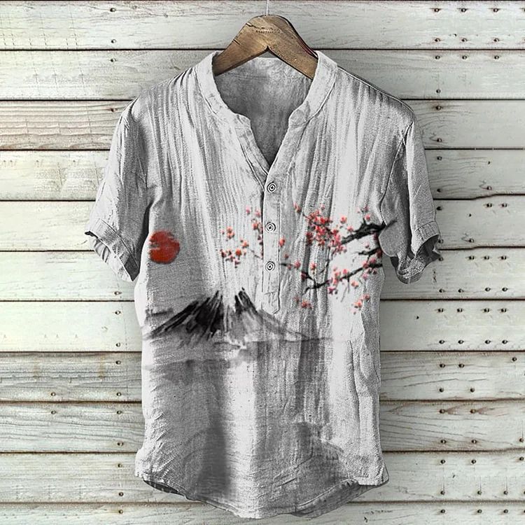 3D印花休闲纽扣上衣3D printed casual stand up colar buton top