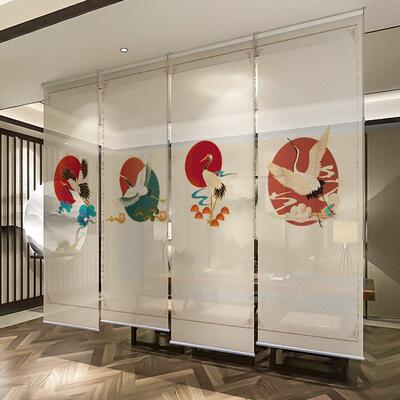 墨中式遮帘山水画柔纱卷帘FBC窗电动升降半透阳遮光数码印花水隔