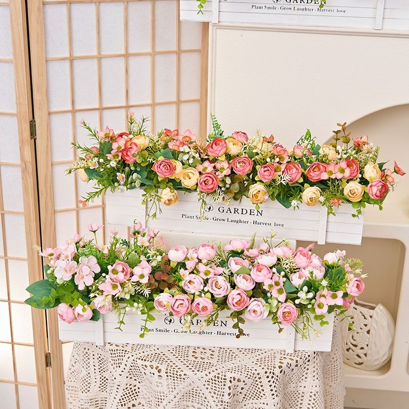 仿真栅栏仿真花艺假花摆设玫瑰花插花装饰摆N件客厅阳台餐桌花摆